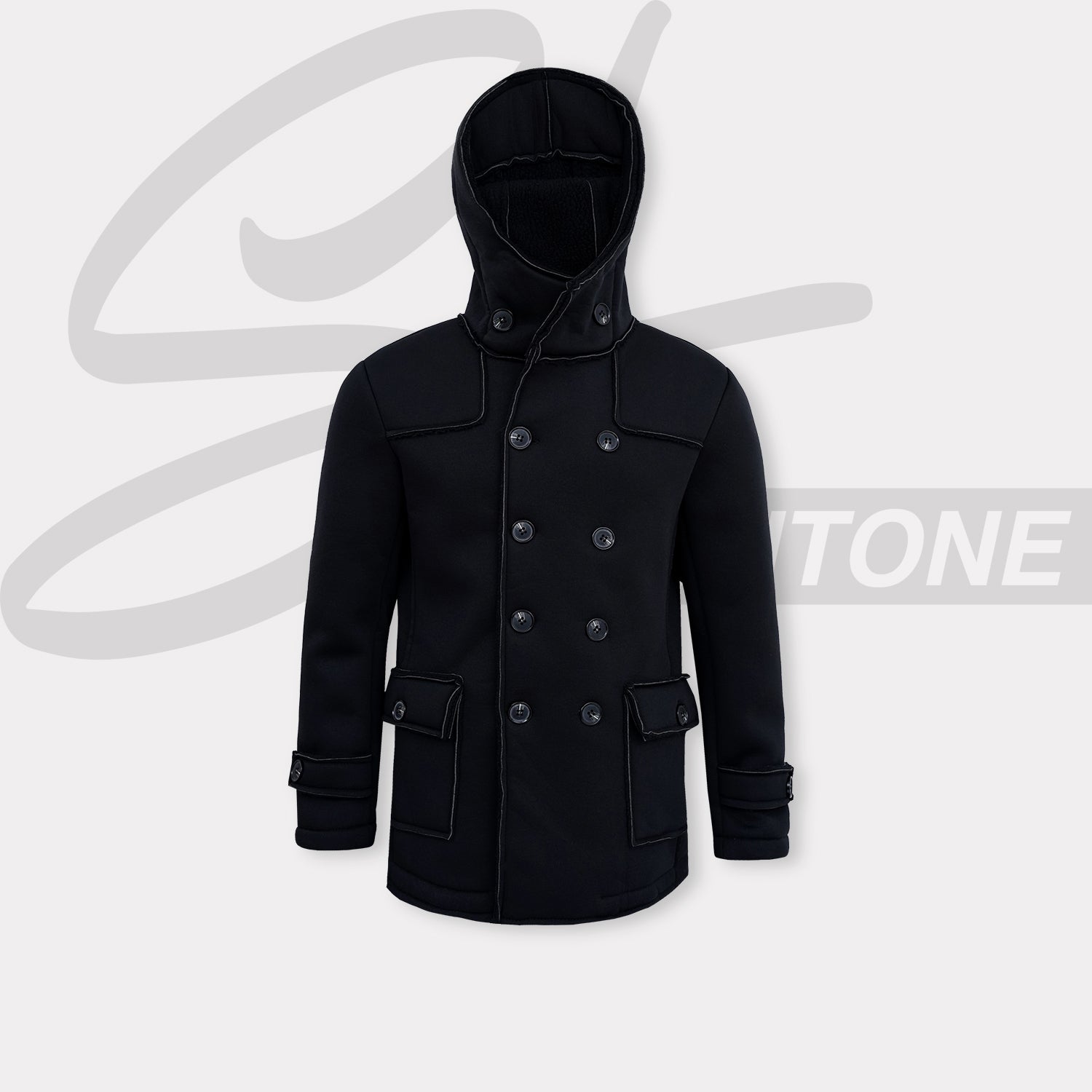 Premium Quality italian Breasted Slim Fit Winter Black Hooded Jacket ...